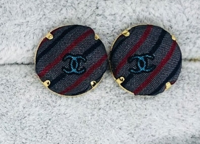 CC- Otter Grey with Red & Navy Strip CC monogram- CC055 - earring/ hai ...