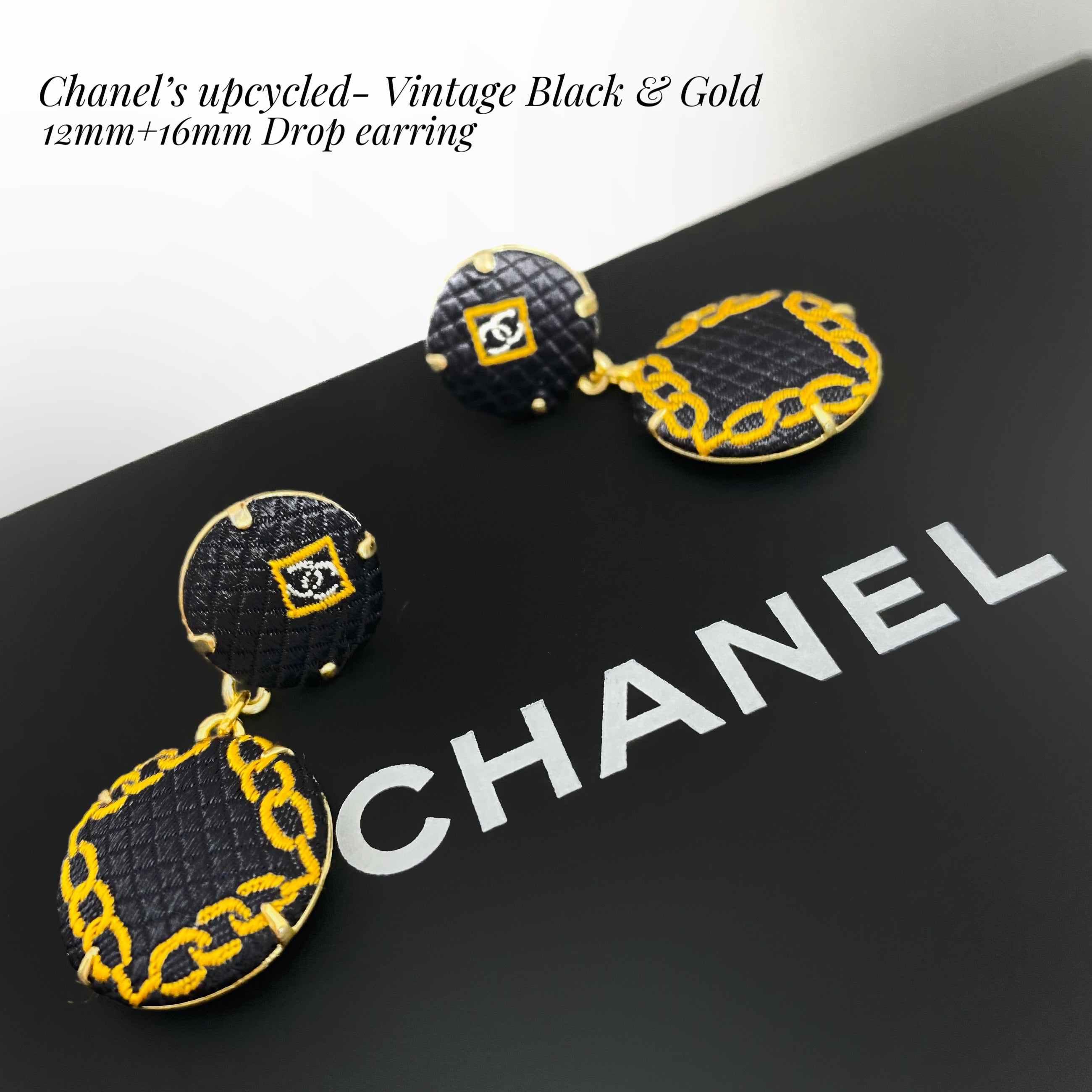 CC- Vintage black & Gold Chain-CC010 earring – handmade by chieri hayama